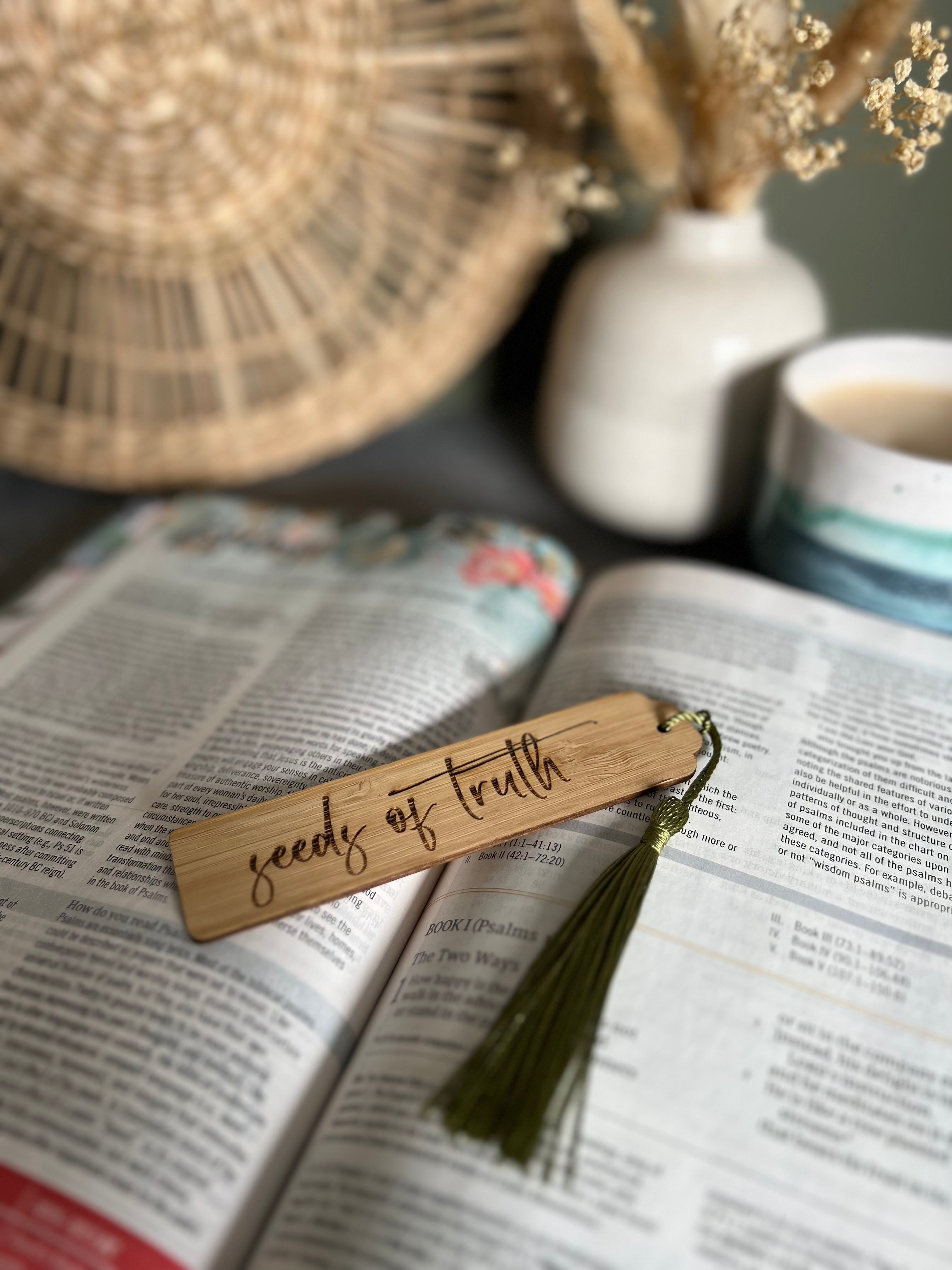 Seeds of truth wooden engraved bookmark – Rose and Bumble