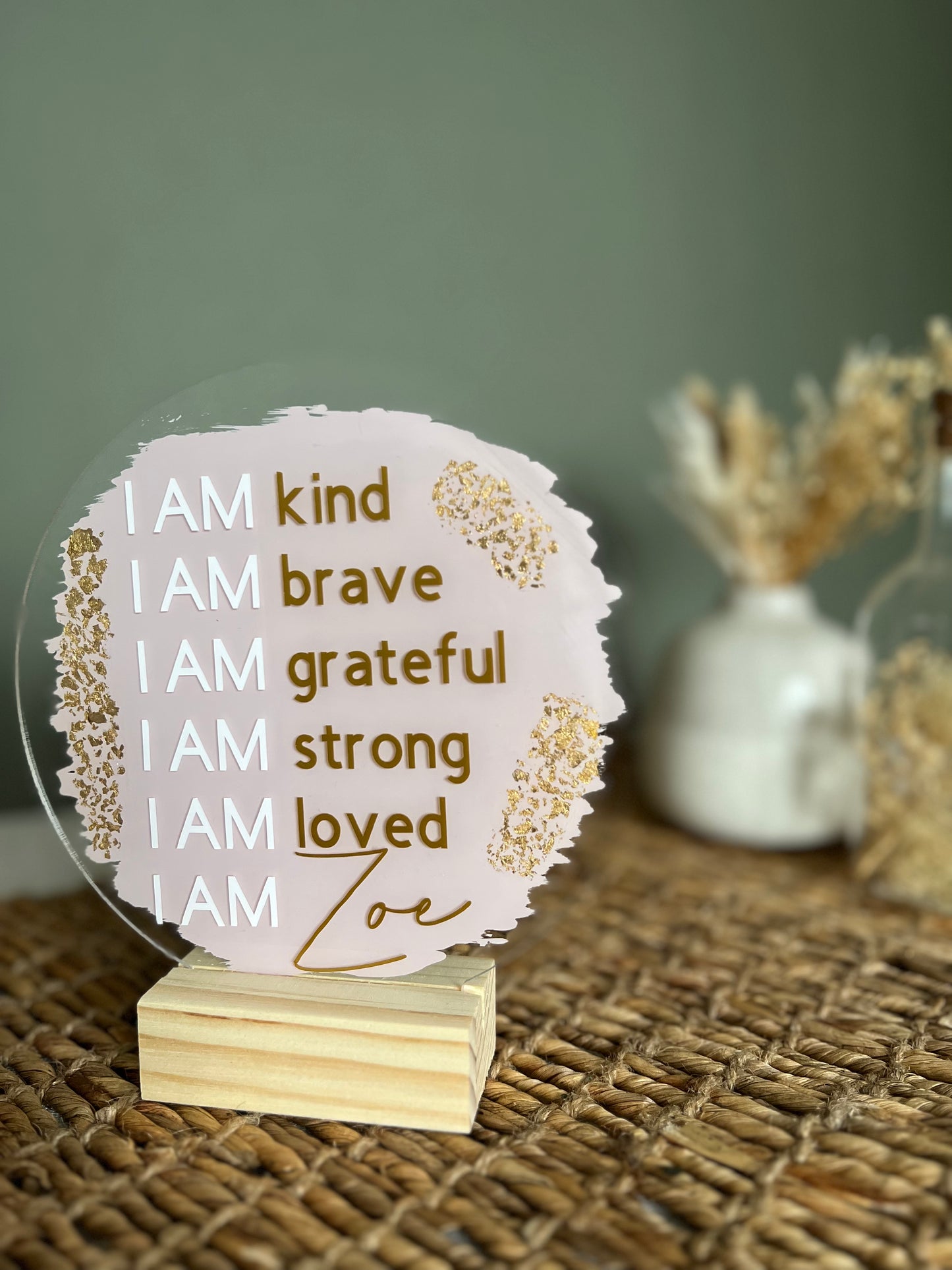 Affirmation plaque (personalised) – Rose and Bumble